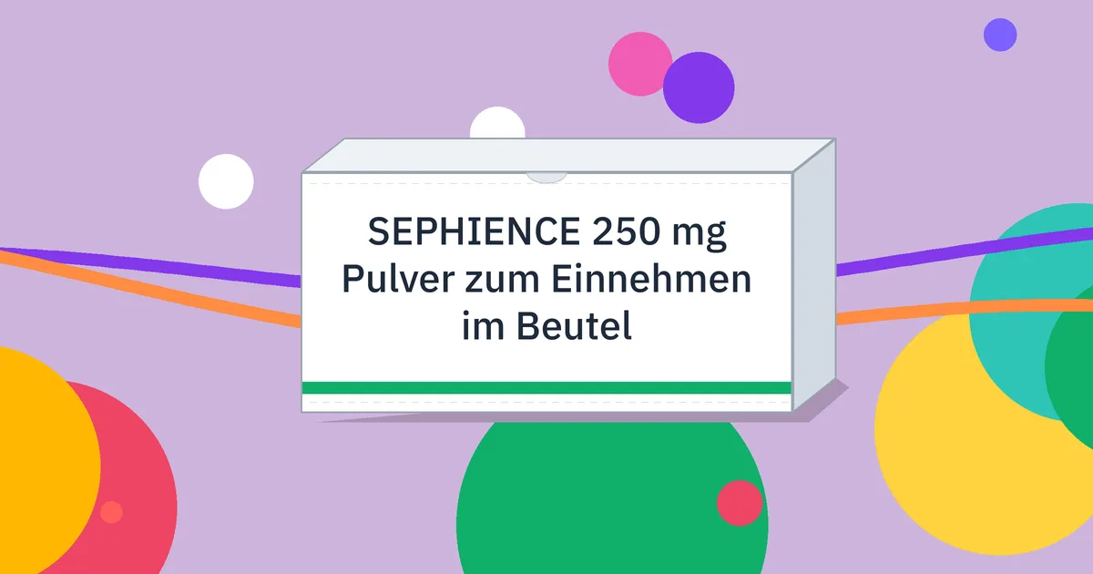 Symbolbild: Packung mit der Aufschrift SEPHIENCE 250 mg Pulver zum Einnehmen im Beutel (PZN 19879325) – Verfügbarkeit und Bezug in Apotheken in Frankfurt am Main