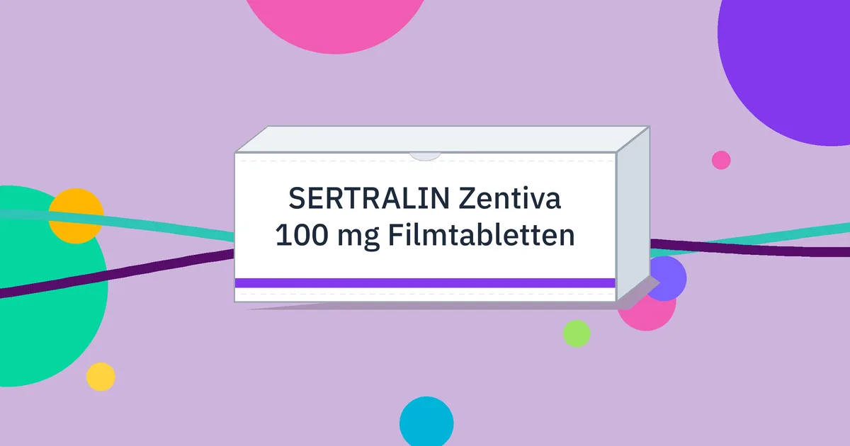 Symbolbild: Packung mit der Aufschrift SERTRALIN Zentiva 100 mg Filmtabletten (PZN 19834512) – Verfügbarkeit und Bezug in Apotheken in Frankfurt am Main