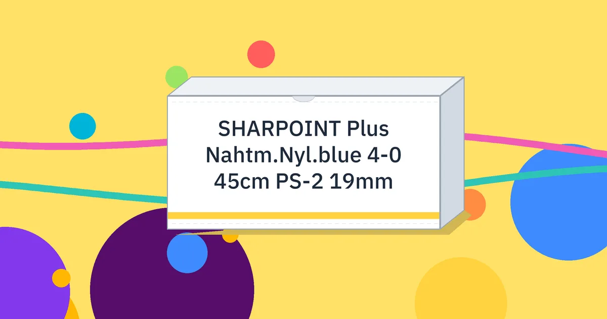 Symbolbild: Packung mit der Aufschrift SHARPOINT Plus Nahtm.Nyl.blue 4-0 45cm PS-2 19mm (PZN 17984288) – Verfügbarkeit und Bezug in Apotheken in Frankfurt am Main