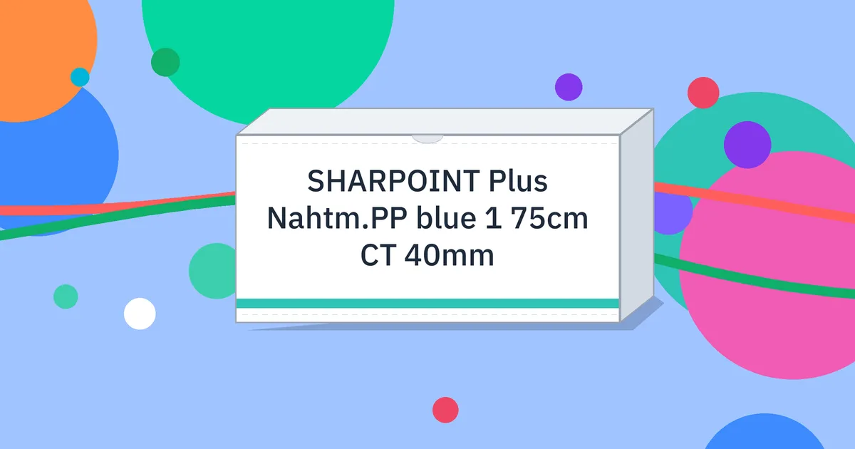 Symbolbild: Packung mit der Aufschrift SHARPOINT Plus Nahtm.PP blue 1 75cm CT 40mm (PZN 17985655) – Verfügbarkeit und Bezug in Apotheken in Frankfurt am Main