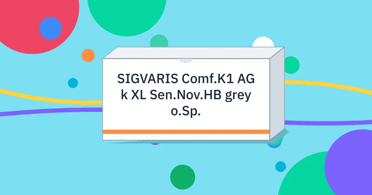 Symbolbild: Packung mit der Aufschrift SIGVARIS Comf.K1 AG k XL Sen.Nov.HB grey o.Sp. (PZN 17100504) – Verfügbarkeit und Bezug in Apotheken in Frankfurt am Main