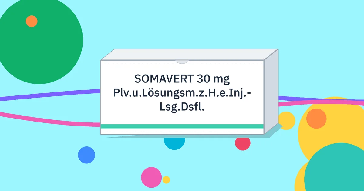 Symbolbild: Packung mit der Aufschrift SOMAVERT 30 mg Plv.u.Lösungsm.z.H.e.Inj.-Lsg.Dsfl. (PZN 20338238) – Verfügbarkeit und Bezug in Apotheken in Frankfurt am Main
