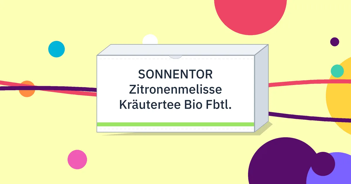 Symbolbild: Packung mit der Aufschrift SONNENTOR Zitronenmelisse Kräutertee Bio Fbtl. (PZN 18903932) – Verfügbarkeit und Bezug in Apotheken in Frankfurt am Main