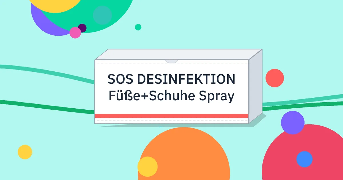 Symbolbild: Packung mit der Aufschrift SOS DESINFEKTION Füße+Schuhe Spray (PZN 18335876) – Verfügbarkeit und Bezug in Apotheken in Frankfurt am Main