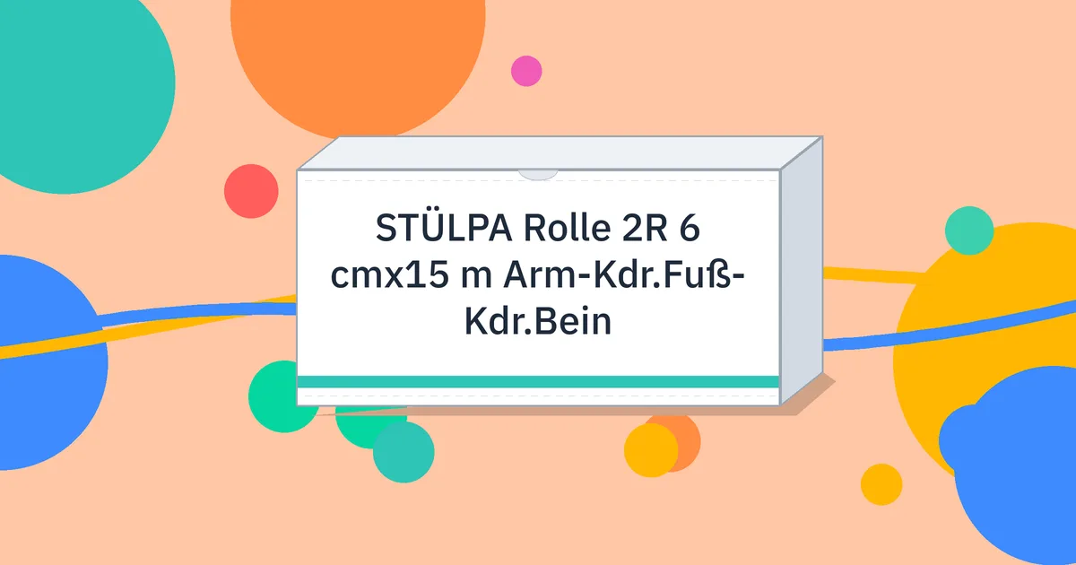 Symbolbild: Packung mit der Aufschrift STÜLPA Rolle 2R 6 cmx15 m Arm-Kdr.Fuß-Kdr.Bein (PZN 18716874) – Verfügbarkeit und Bezug in Apotheken in Frankfurt am Main