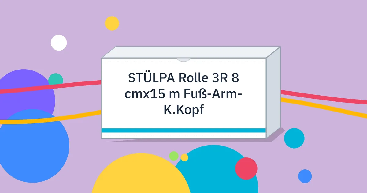 Symbolbild: Packung mit der Aufschrift STÜLPA Rolle 3R 8 cmx15 m Fuß-Arm-K.Kopf (PZN 16205460) – Verfügbarkeit und Bezug in Apotheken in Frankfurt am Main