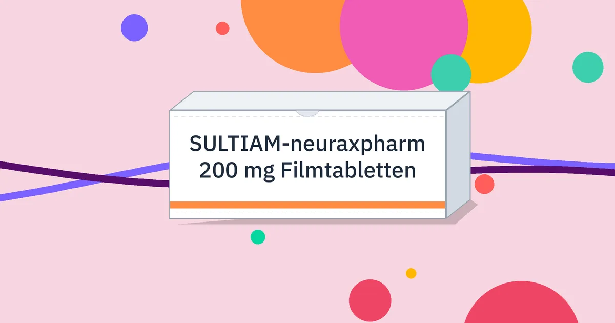 Symbolbild: Packung mit der Aufschrift SULTIAM-neuraxpharm 200 mg Filmtabletten (PZN 12547459) – Verfügbarkeit und Bezug in Apotheken in Frankfurt am Main