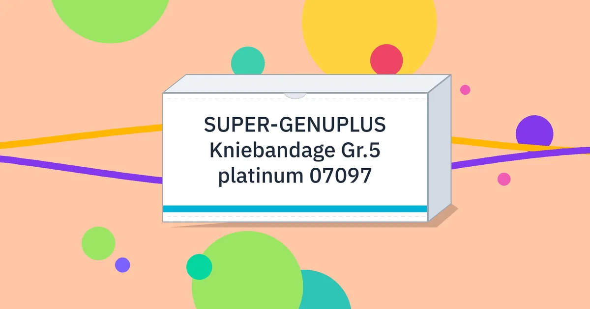 Symbolbild: Packung mit der Aufschrift SUPER-GENUPLUS Kniebandage Gr.5 platinum 07097 (PZN 10200668) – Verfügbarkeit und Bezug in Apotheken in Frankfurt am Main