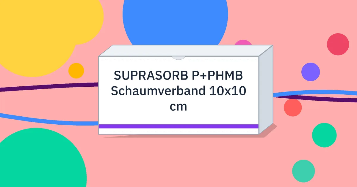 Symbolbild: Packung mit der Aufschrift SUPRASORB P+PHMB Schaumverband 10x10 cm (PZN 11596800) – Verfügbarkeit und Bezug in Apotheken in Frankfurt am Main