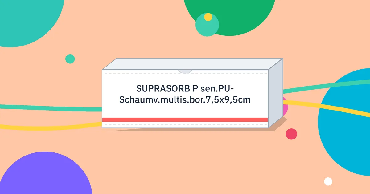 Symbolbild: Packung mit der Aufschrift SUPRASORB P sen.PU-Schaumv.multis.bor.7,5x9,5cm (PZN 17178239) – Verfügbarkeit und Bezug in Apotheken in Frankfurt am Main