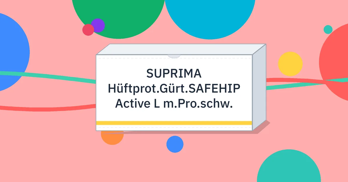 Symbolbild: Packung mit der Aufschrift SUPRIMA Hüftprot.Gürt.SAFEHIP Active L m.Pro.schw. (PZN 13818759) – Verfügbarkeit und Bezug in Apotheken in Frankfurt am Main