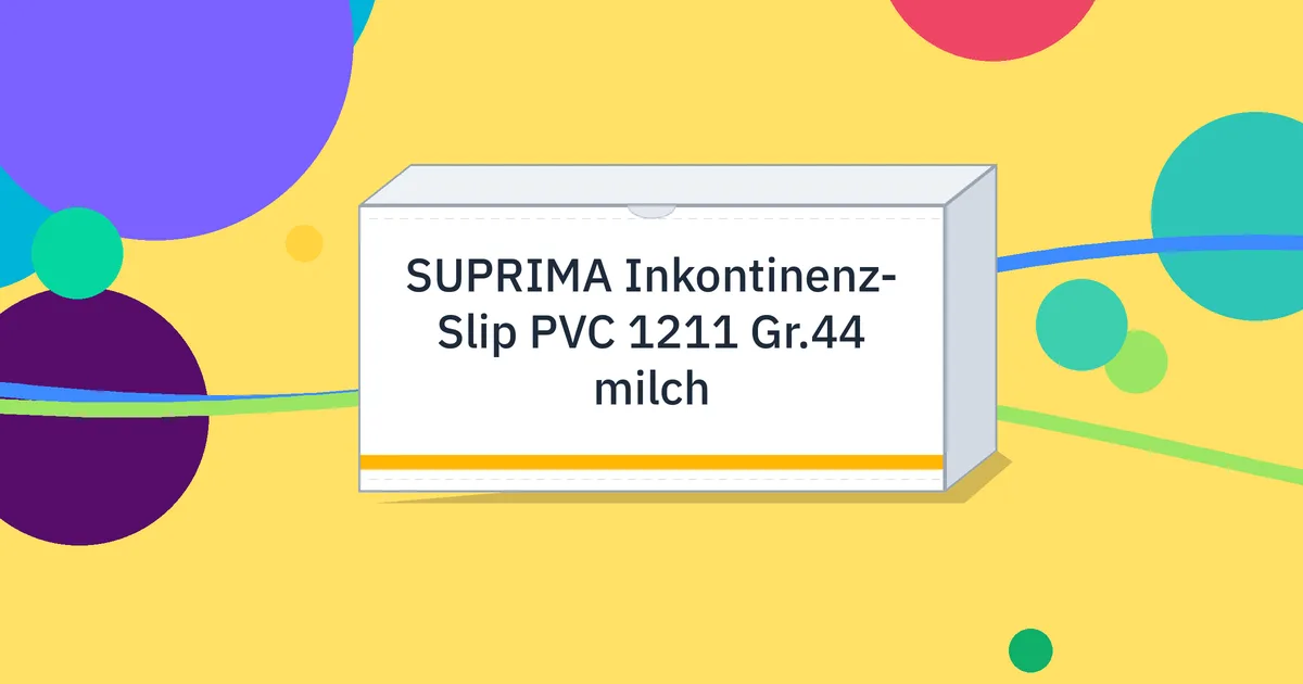 Symbolbild: Packung mit der Aufschrift SUPRIMA Inkontinenz-Slip PVC 1211 Gr.44 milch (PZN 03922585) – Verfügbarkeit und Bezug in Apotheken in Frankfurt am Main