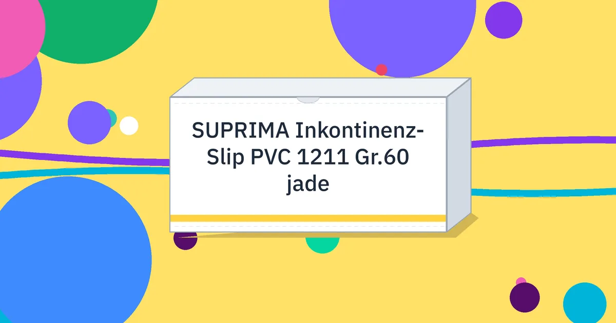 Symbolbild: Packung mit der Aufschrift SUPRIMA Inkontinenz-Slip PVC 1211 Gr.60 jade (PZN 05971837) – Verfügbarkeit und Bezug in Apotheken in Frankfurt am Main