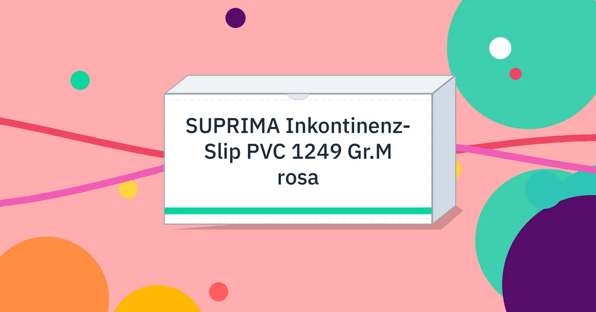 Symbolbild: Packung mit der Aufschrift SUPRIMA Inkontinenz-Slip PVC 1249 Gr.M rosa (PZN 02062821) – Verfügbarkeit und Bezug in Apotheken in Frankfurt am Main