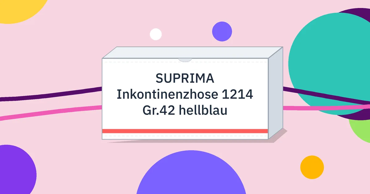 Symbolbild: Packung mit der Aufschrift SUPRIMA Inkontinenzhose 1214 Gr.42 hellblau (PZN 03027459) – Verfügbarkeit und Bezug in Apotheken in Frankfurt am Main