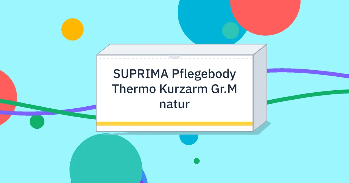Symbolbild: Packung mit der Aufschrift SUPRIMA Pflegebody Thermo Kurzarm Gr.M natur (PZN 13058828) – Verfügbarkeit und Bezug in Apotheken in Frankfurt am Main
