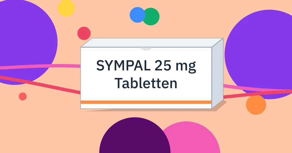 Symbolbild: Packung mit der Aufschrift SYMPAL 25 mg Tabletten (PZN 06971532) – Verfügbarkeit und Bezug in Apotheken in Frankfurt am Main