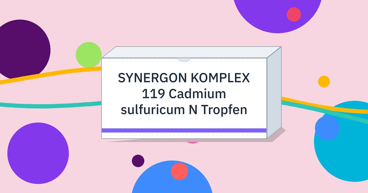 Symbolbild: Packung mit der Aufschrift SYNERGON KOMPLEX 119 Cadmium sulfuricum N Tropfen (PZN 03575250) – Verfügbarkeit und Bezug in Apotheken in Frankfurt am Main