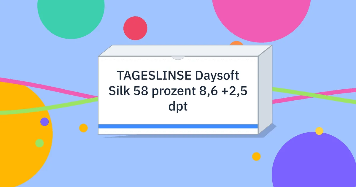 Symbolbild: Packung mit der Aufschrift TAGESLINSE Daysoft Silk 58 prozent 8,6 +2,5 dpt (PZN 00326799) – Verfügbarkeit und Bezug in Apotheken in Frankfurt am Main