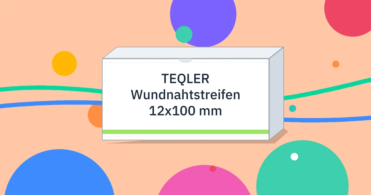 Symbolbild: Packung mit der Aufschrift TEQLER Wundnahtstreifen 12x100 mm (PZN 19066154) – Verfügbarkeit und Bezug in Apotheken in Frankfurt am Main