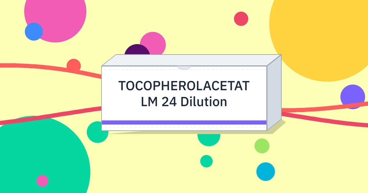 Symbolbild: Packung mit der Aufschrift TOCOPHEROLACETAT LM 24 Dilution (PZN 13224959) – Verfügbarkeit und Bezug in Apotheken in Frankfurt am Main