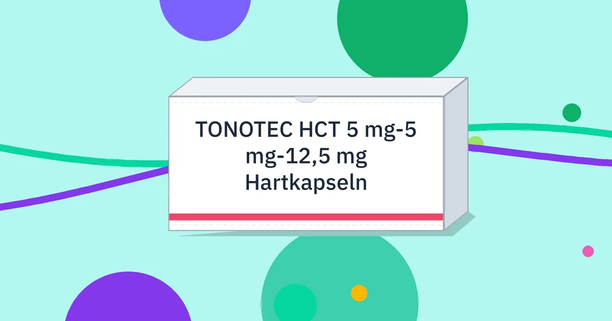 Symbolbild: Packung mit der Aufschrift TONOTEC HCT 5 mg-5 mg-12,5 mg Hartkapseln (PZN 14408940) – Verfügbarkeit und Bezug in Apotheken in Frankfurt am Main