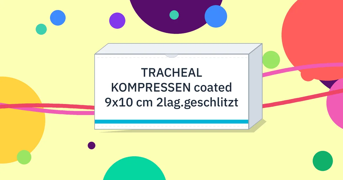 Symbolbild: Packung mit der Aufschrift TRACHEAL KOMPRESSEN coated 9x10 cm 2lag.geschlitzt (PZN 17174980) – Verfügbarkeit und Bezug in Apotheken in Frankfurt am Main