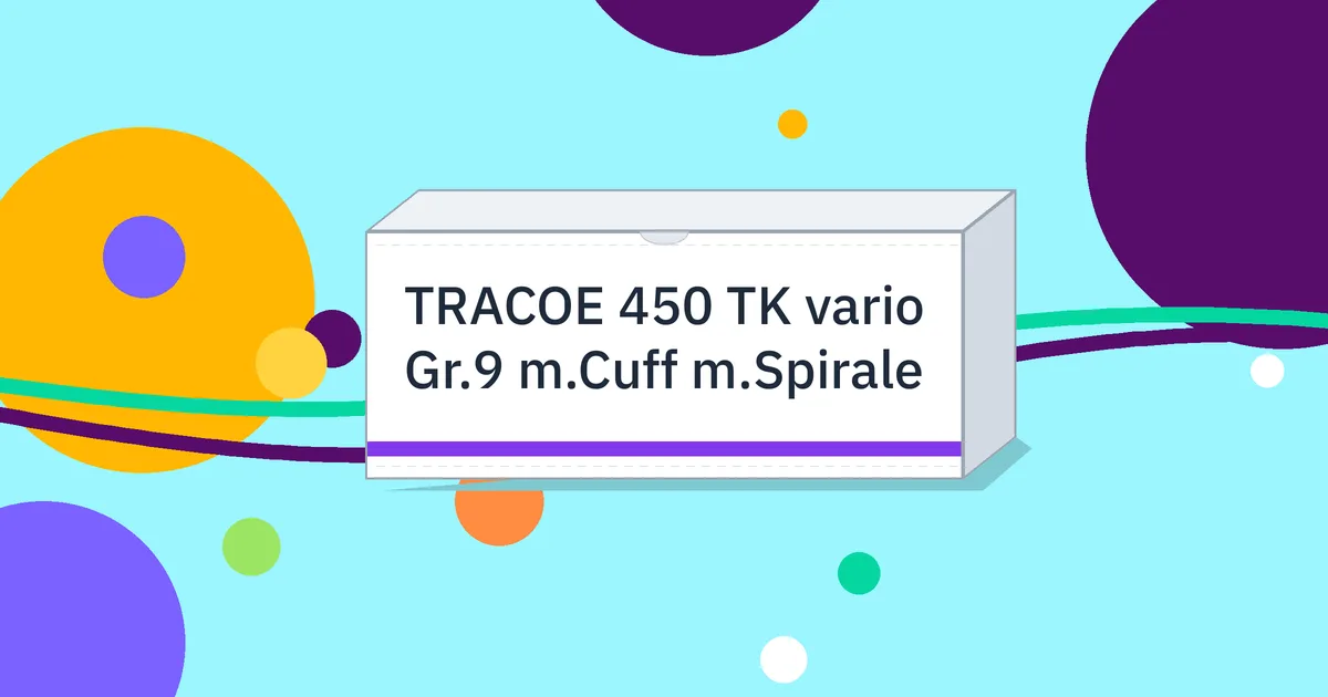 Symbolbild: Packung mit der Aufschrift TRACOE 450 TK vario Gr.9 m.Cuff m.Spirale (PZN 02363008) – Verfügbarkeit und Bezug in Apotheken in Frankfurt am Main