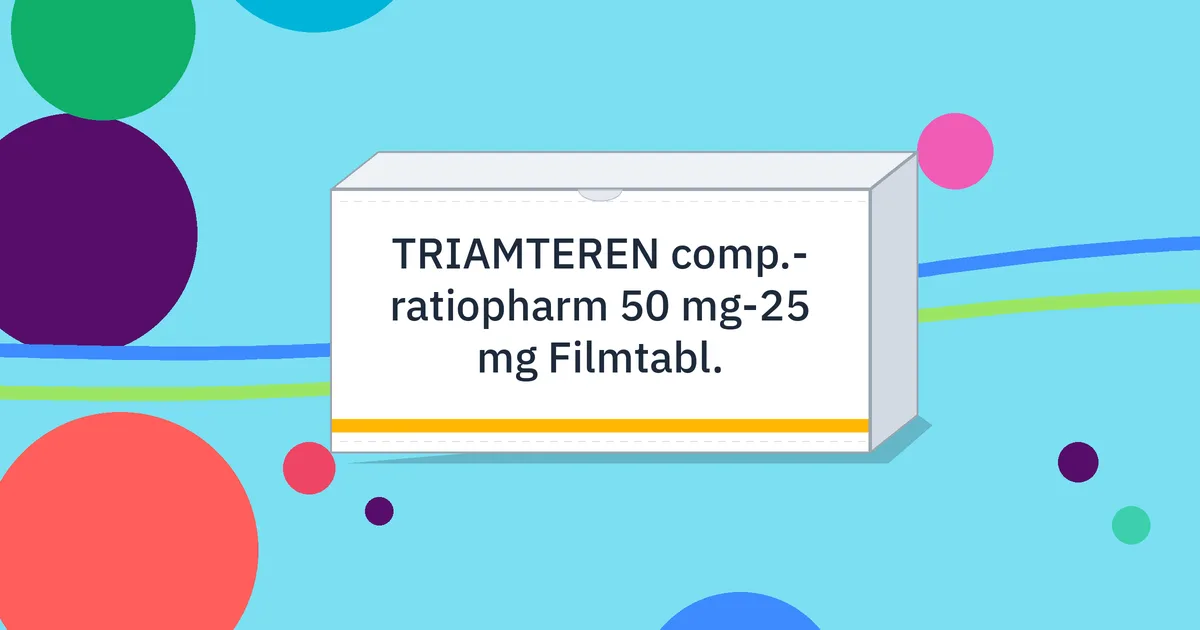 Symbolbild: Packung mit der Aufschrift TRIAMTEREN comp.-ratiopharm 50 mg-25 mg Filmtabl. (PZN 02581946) – Verfügbarkeit und Bezug in Apotheken in Frankfurt am Main