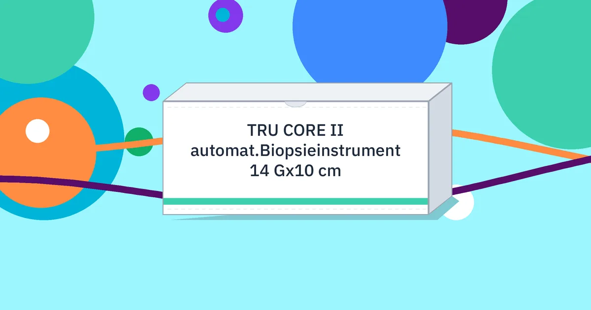 Symbolbild: Packung mit der Aufschrift TRU CORE II automat.Biopsieinstrument 14 Gx10 cm (PZN 06770561) – Verfügbarkeit und Bezug in Apotheken in Frankfurt am Main