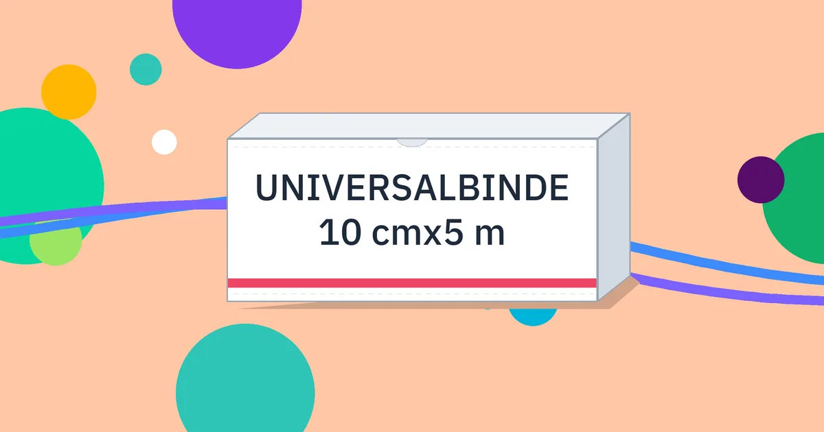 Symbolbild: Packung mit der Aufschrift UNIVERSALBINDE 10 cmx5 m (PZN 04642988) – Verfügbarkeit und Bezug in Apotheken in Frankfurt am Main