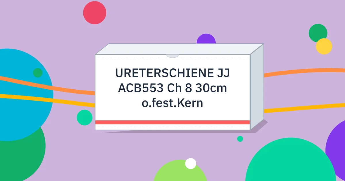 Symbolbild: Packung mit der Aufschrift URETERSCHIENE JJ ACB553 Ch 8 30cm o.fest.Kern (PZN 00543870) – Verfügbarkeit und Bezug in Apotheken in Frankfurt am Main