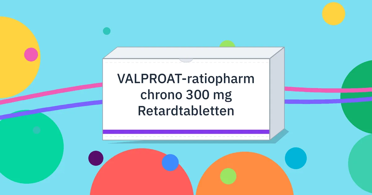 Symbolbild: Packung mit der Aufschrift VALPROAT-ratiopharm chrono 300 mg Retardtabletten (PZN 09544836) – Verfügbarkeit und Bezug in Apotheken in Frankfurt am Main