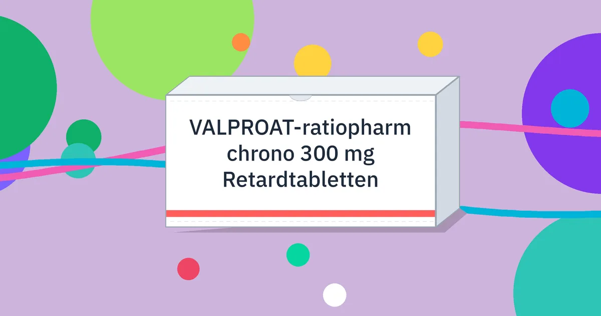 Symbolbild: Packung mit der Aufschrift VALPROAT-ratiopharm chrono 300 mg Retardtabletten (PZN 09544807) – Verfügbarkeit und Bezug in Apotheken in Frankfurt am Main