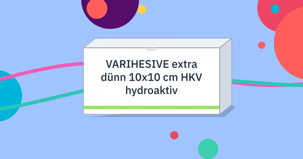 Symbolbild: Packung mit der Aufschrift VARIHESIVE extra dünn 10x10 cm HKV hydroaktiv (PZN 18126463) – Verfügbarkeit und Bezug in Apotheken in Frankfurt am Main