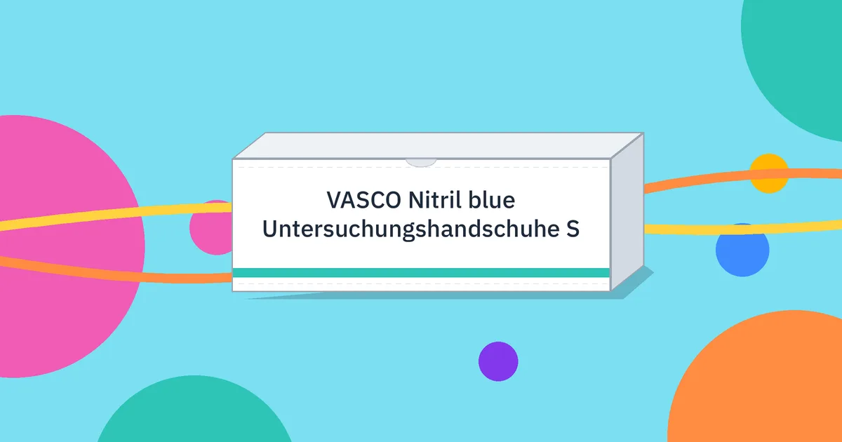 Symbolbild: Packung mit der Aufschrift VASCO Nitril blue Untersuchungshandschuhe S (PZN 08928256) – Verfügbarkeit und Bezug in Apotheken in Frankfurt am Main