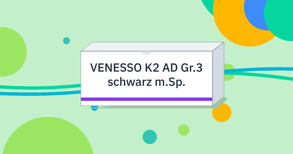 Symbolbild: Packung mit der Aufschrift VENESSO K2 AD Gr.3 schwarz m.Sp. (PZN 03258727) – Verfügbarkeit und Bezug in Apotheken in Frankfurt am Main