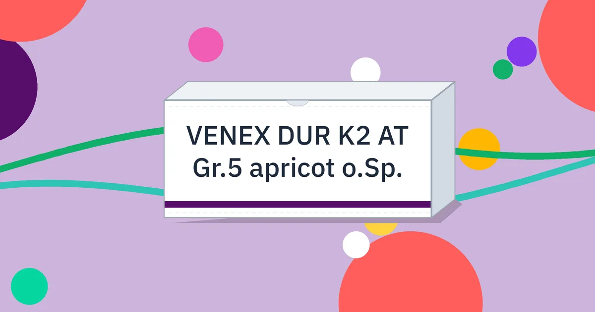Symbolbild: Packung mit der Aufschrift VENEX DUR K2 AT Gr.5 apricot o.Sp. (PZN 03223574) – Verfügbarkeit und Bezug in Apotheken in Frankfurt am Main