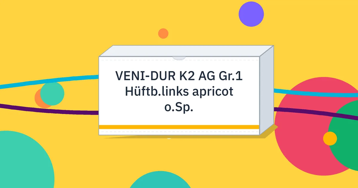 Symbolbild: Packung mit der Aufschrift VENI-DUR K2 AG Gr.1 Hüftb.links apricot o.Sp. (PZN 03251412) – Verfügbarkeit und Bezug in Apotheken in Frankfurt am Main