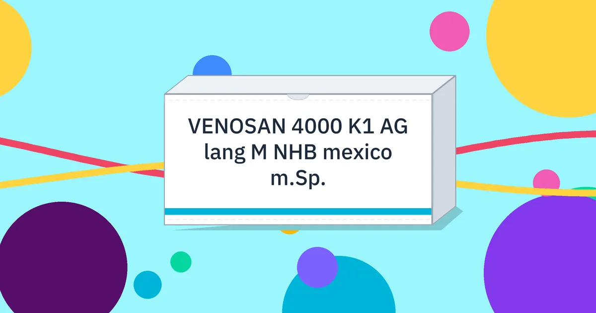 Symbolbild: Packung mit der Aufschrift VENOSAN 4000 K1 AG lang M NHB mexico m.Sp. (PZN 14423566) – Verfügbarkeit und Bezug in Apotheken in Frankfurt am Main