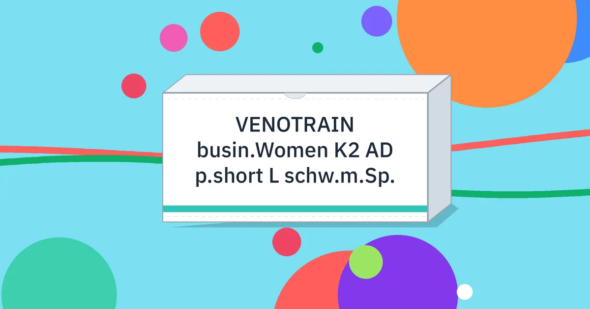 Symbolbild: Packung mit der Aufschrift VENOTRAIN busin.Women K2 AD p.short L schw.m.Sp. (PZN 10196352) – Verfügbarkeit und Bezug in Apotheken in Frankfurt am Main