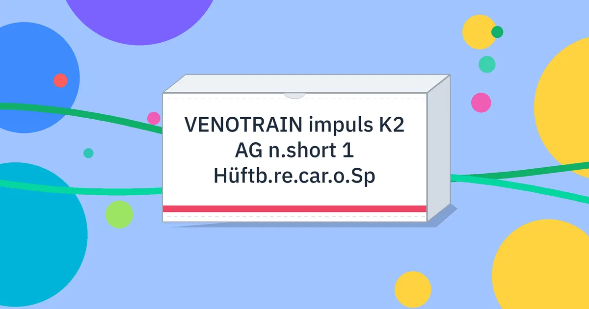 Symbolbild: Packung mit der Aufschrift VENOTRAIN impuls K2 AG n.short 1 Hüftb.re.car.o.Sp (PZN 08422373) – Verfügbarkeit und Bezug in Apotheken in Frankfurt am Main