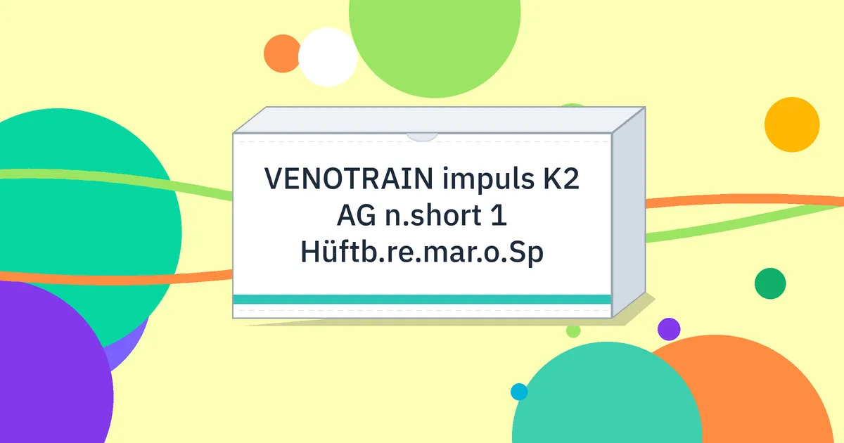Symbolbild: Packung mit der Aufschrift VENOTRAIN impuls K2 AG n.short 1 Hüftb.re.mar.o.Sp (PZN 15216668) – Verfügbarkeit und Bezug in Apotheken in Frankfurt am Main