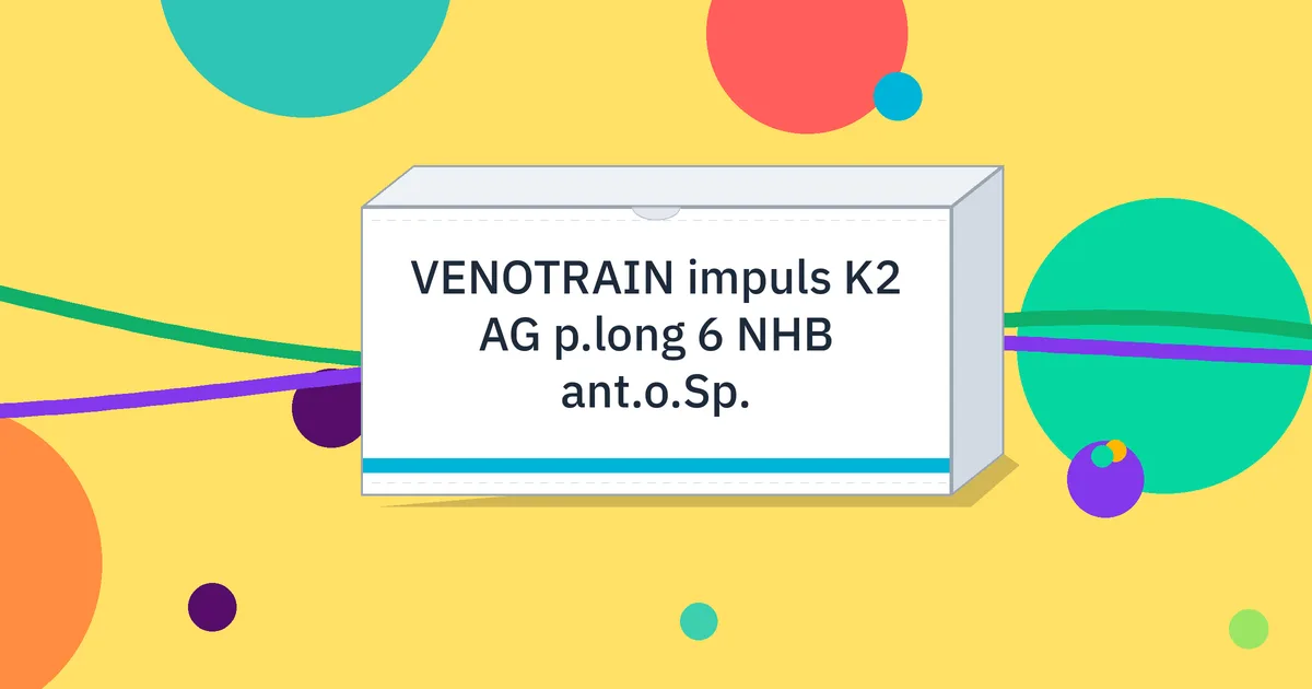 Symbolbild: Packung mit der Aufschrift VENOTRAIN impuls K2 AG p.long 6 NHB ant.o.Sp. (PZN 15215189) – Verfügbarkeit und Bezug in Apotheken in Frankfurt am Main