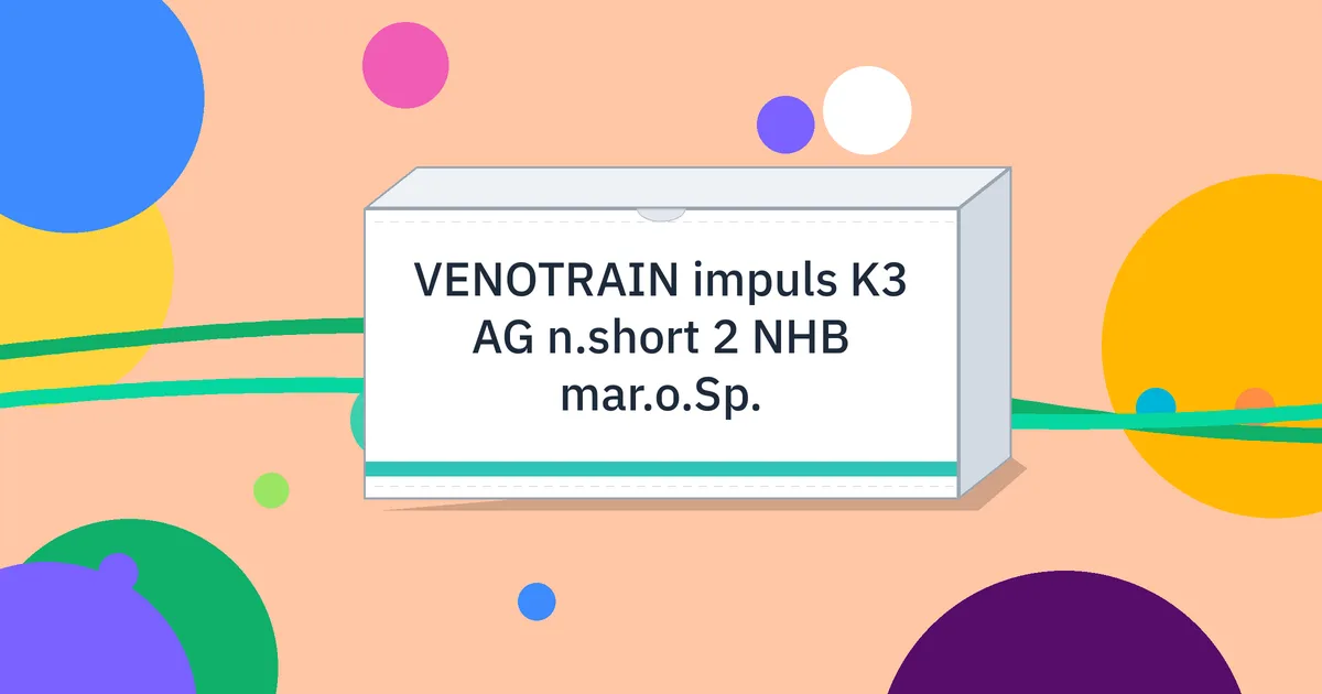 Symbolbild: Packung mit der Aufschrift VENOTRAIN impuls K3 AG n.short 2 NHB mar.o.Sp. (PZN 15215516) – Verfügbarkeit und Bezug in Apotheken in Frankfurt am Main