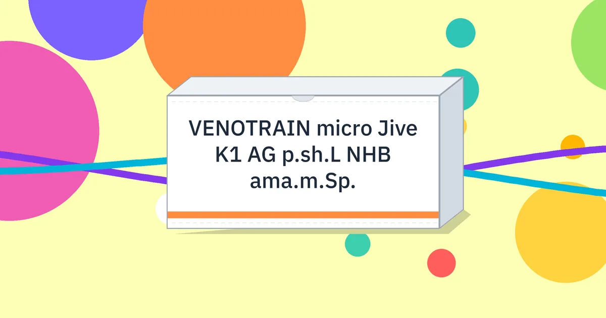 Symbolbild: Packung mit der Aufschrift VENOTRAIN micro Jive K1 AG p.sh.L NHB ama.m.Sp. (PZN 17765020) – Verfügbarkeit und Bezug in Apotheken in Frankfurt am Main