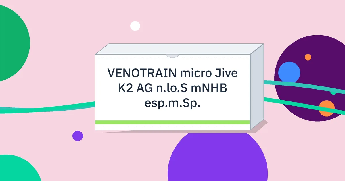 Symbolbild: Packung mit der Aufschrift VENOTRAIN micro Jive K2 AG n.lo.S mNHB esp.m.Sp. (PZN 17760436) – Verfügbarkeit und Bezug in Apotheken in Frankfurt am Main