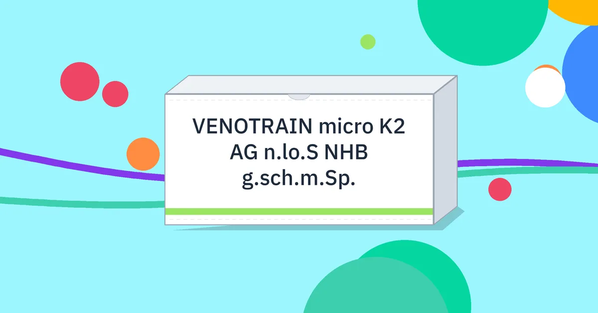 Symbolbild: Packung mit der Aufschrift VENOTRAIN micro K2 AG n.lo.S NHB g.sch.m.Sp. (PZN 06050074) – Verfügbarkeit und Bezug in Apotheken in Frankfurt am Main