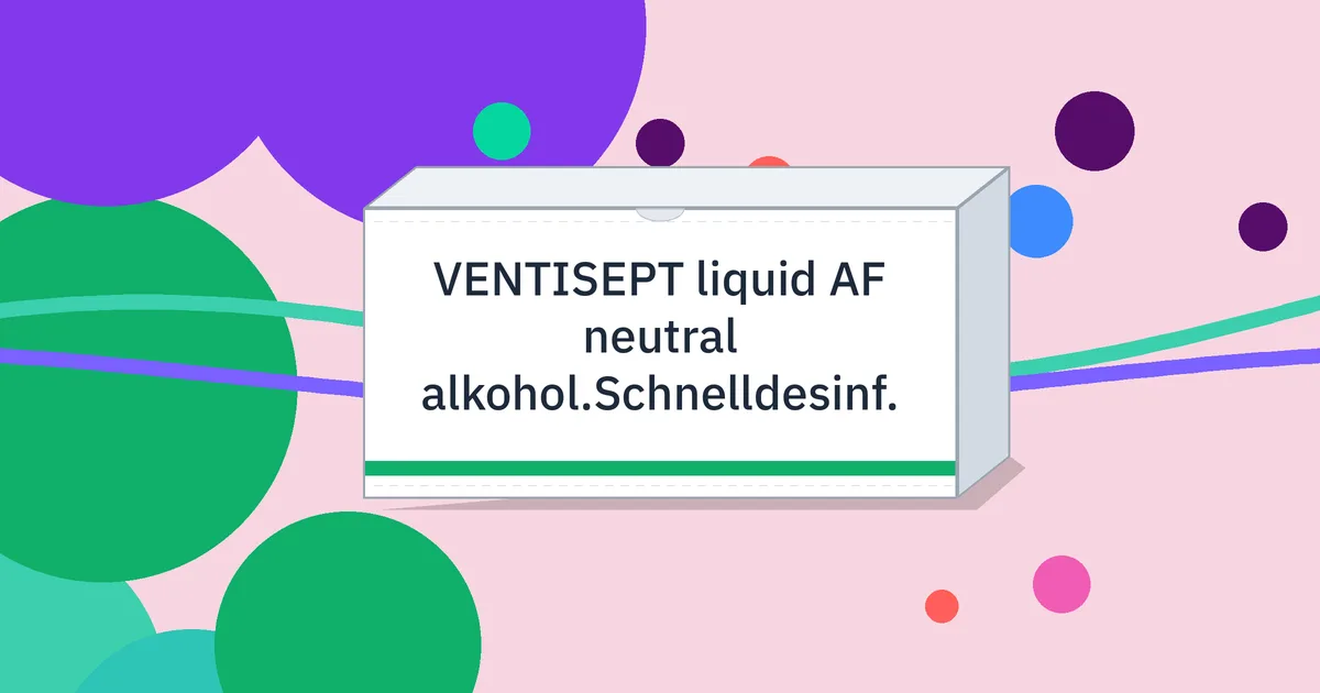 Symbolbild: Packung mit der Aufschrift VENTISEPT liquid AF neutral alkohol.Schnelldesinf. (PZN 06920670) – Verfügbarkeit und Bezug in Apotheken in Frankfurt am Main