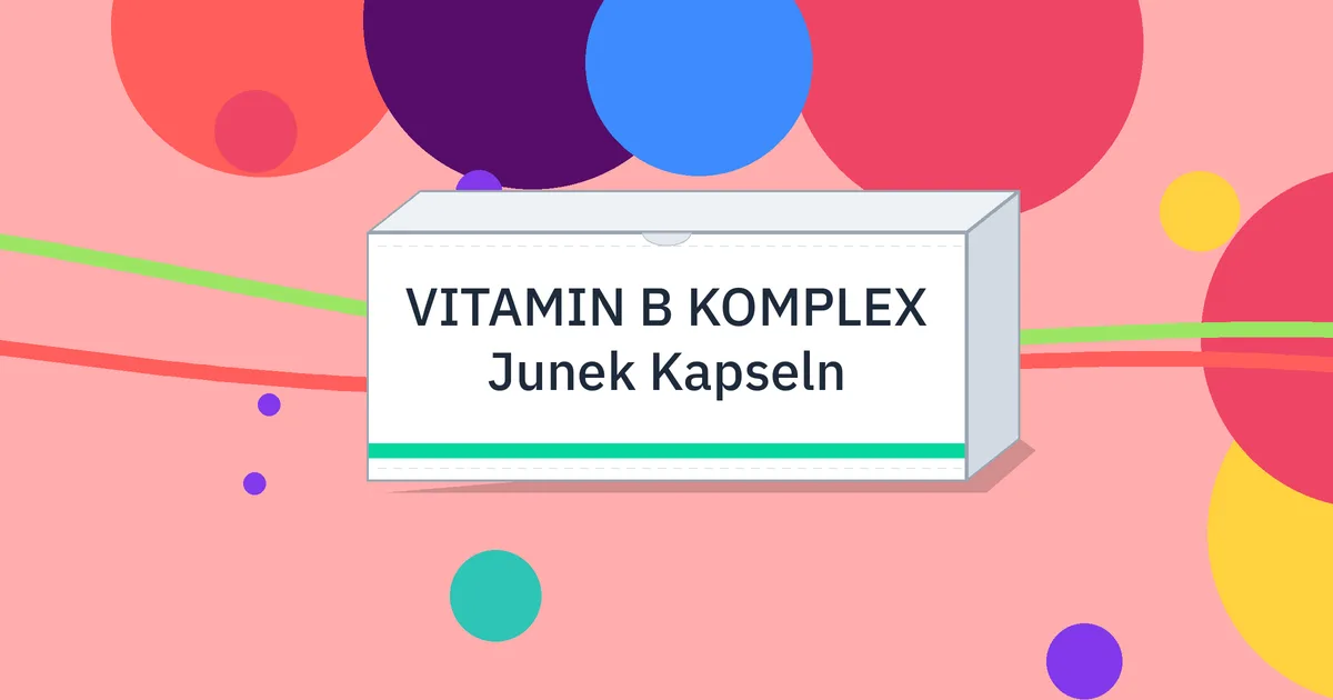 Symbolbild: Packung mit der Aufschrift VITAMIN B KOMPLEX Junek Kapseln (PZN 04132193) – Verfügbarkeit und Bezug in Apotheken in Frankfurt am Main